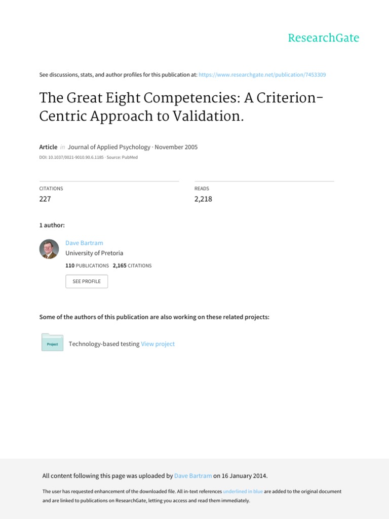 Bartram Great 8 Competencies 2005 JAP | PDF | Validity (Statistics ...
