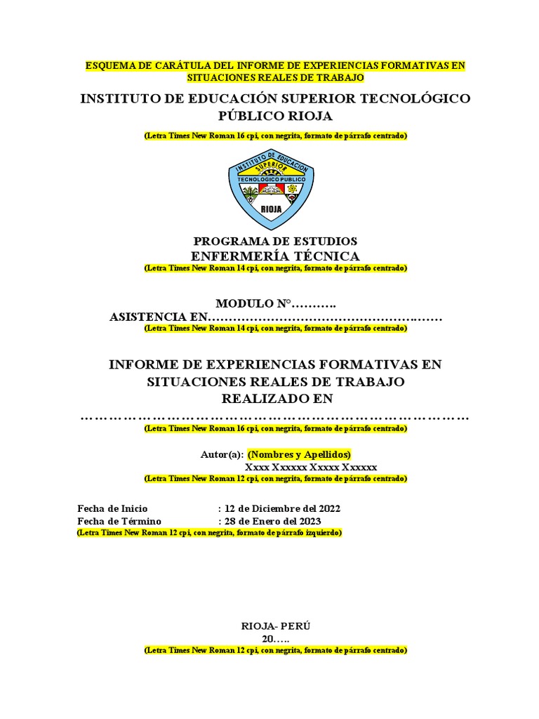 Esquema y Carátula de Informe de Prácticas | Descargar gratis PDF ...