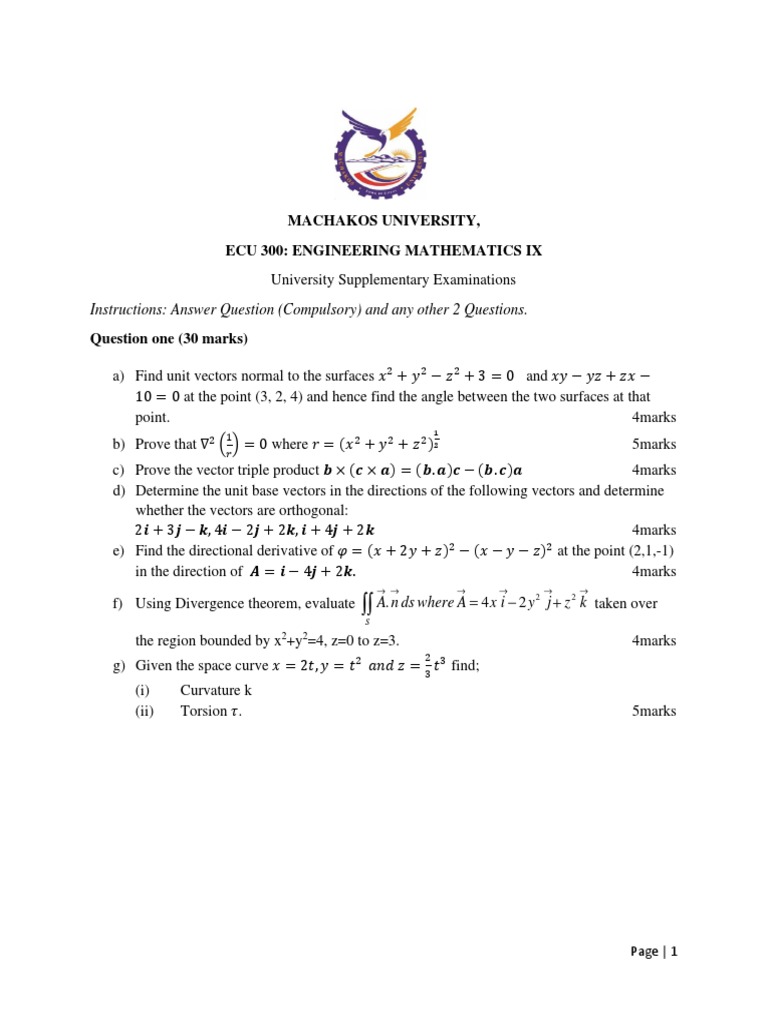 Ecu 300 Engineering Mathematics Ix | PDF | Curvature | Theoretical Physics