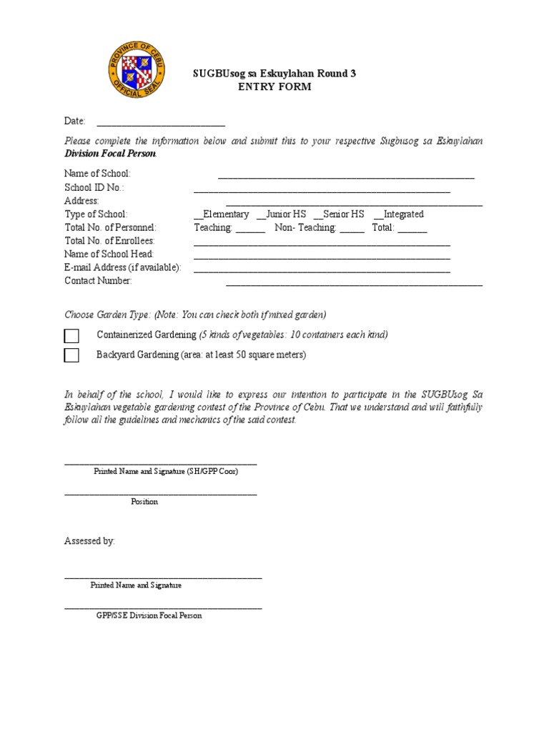 Sugbusog Entry Form Round 3 2023 | PDF