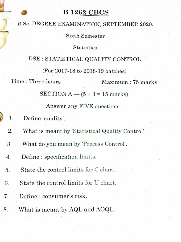 SQC QP Paper | PDF | Sampling (Statistics) | Evaluation Methods