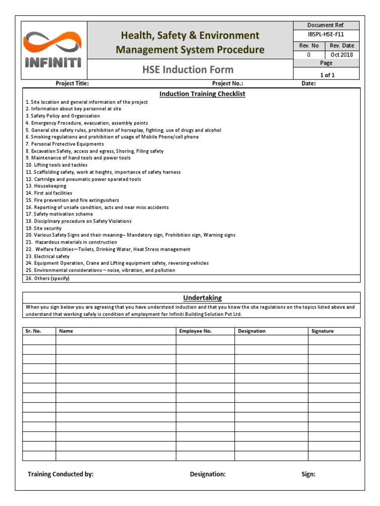 IBSPL-HSE-F11 HSE Induction | PDF | Safety | Occupational Safety And Health