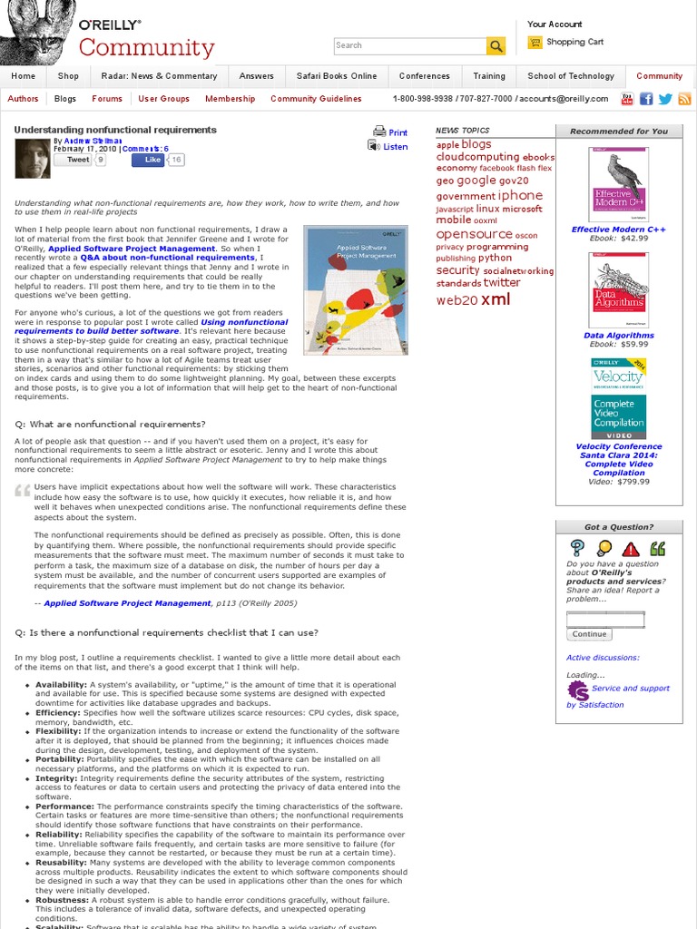 Understanding Nonfunctional Requirements - O'Reilly Broadcast | PDF | Usability | Reliability ...