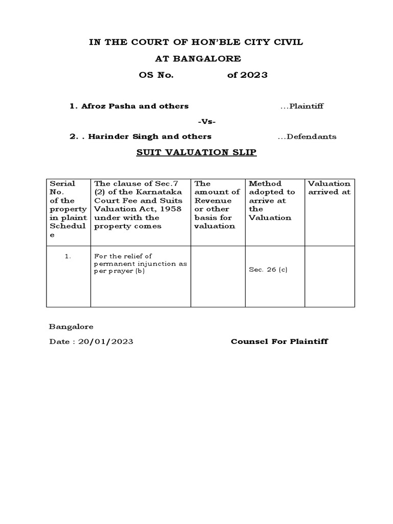 Suit Valuation Slip - Muzammil | PDF | Law