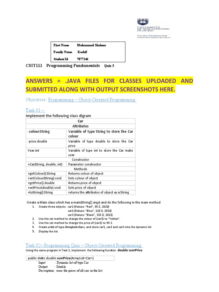 2022 - Quiz 3-Muhammad Shaheer Kashif (7877146) | PDF | Method ...