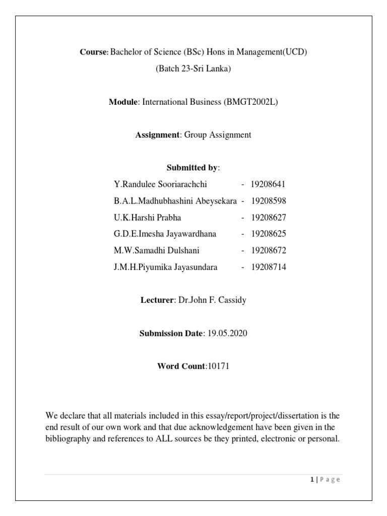 Group Assignment - Batch 23 SL | PDF | Tea | The United States