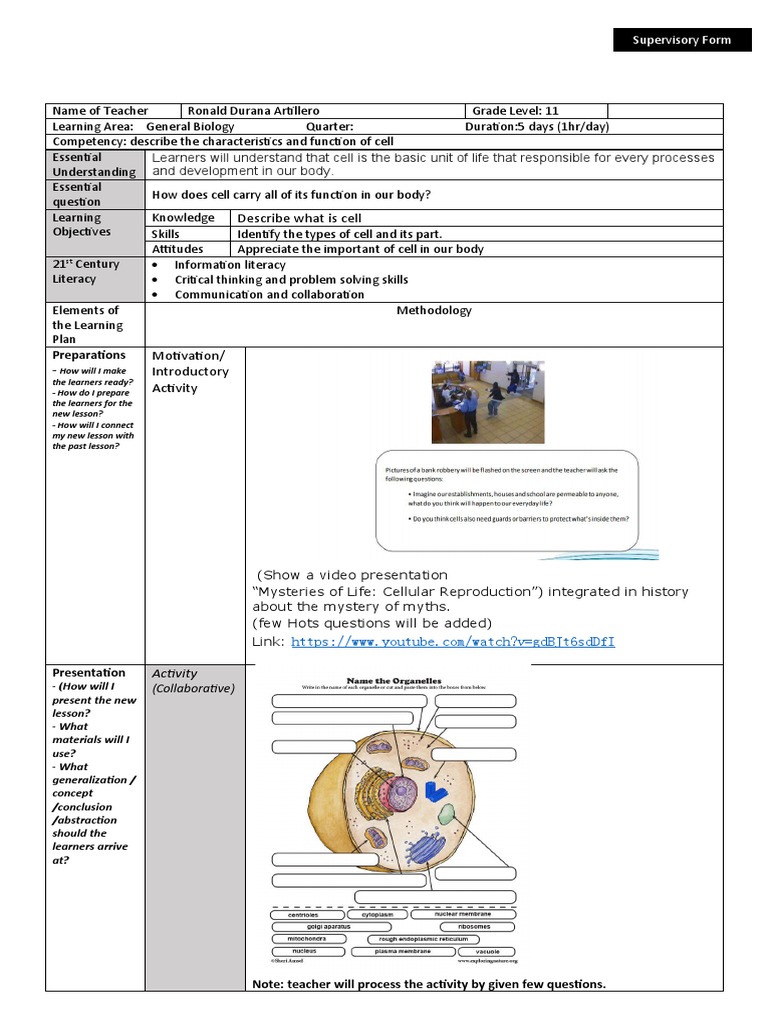 Cell Lesson Plan | PDF | Cell (Biology) | Prokaryote