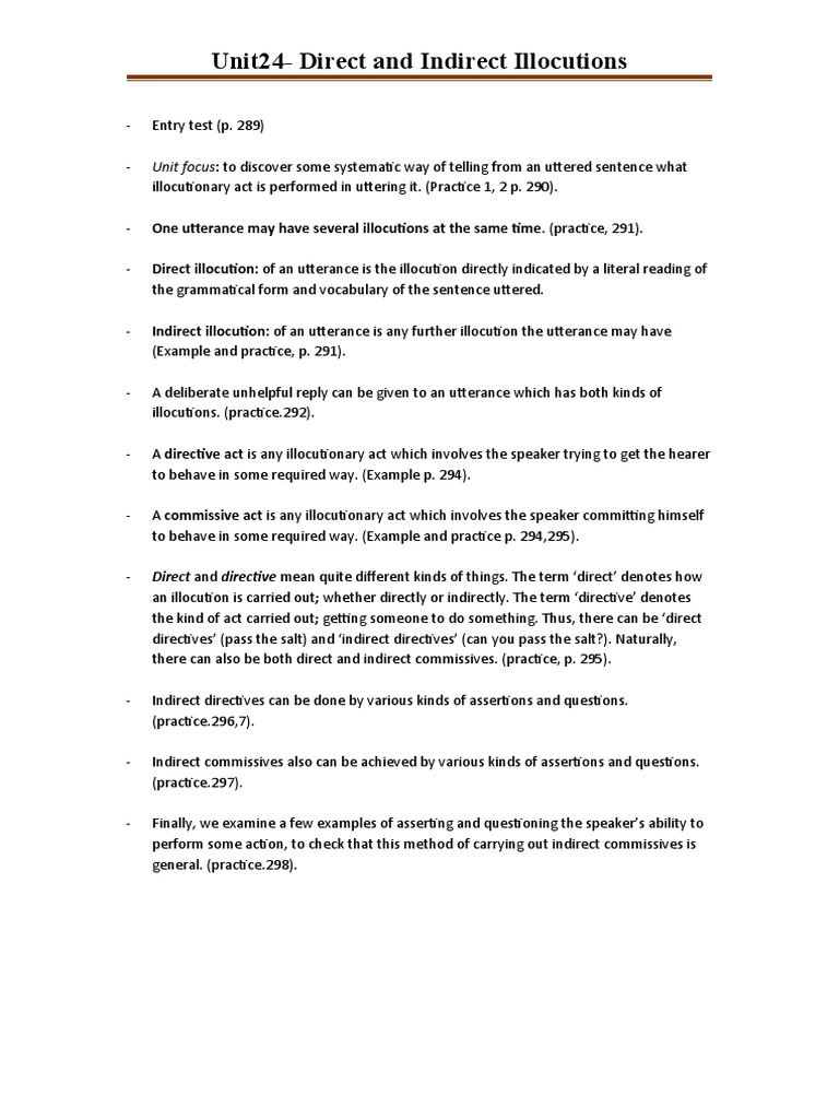 Unit24 - Direct and Indirect Illocutions | PDF