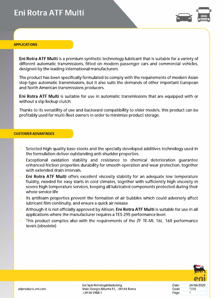 ENI - Oil ROTRA ATF MULTI | PDF