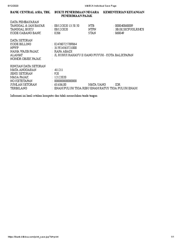 Bayar Pajak Atk SDN 021 | PDF