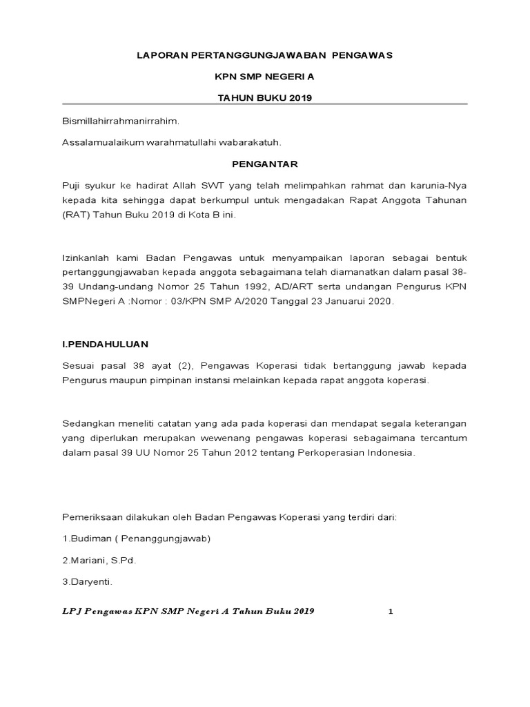 Laporan Pertanggungjawaban Pengawas | PDF