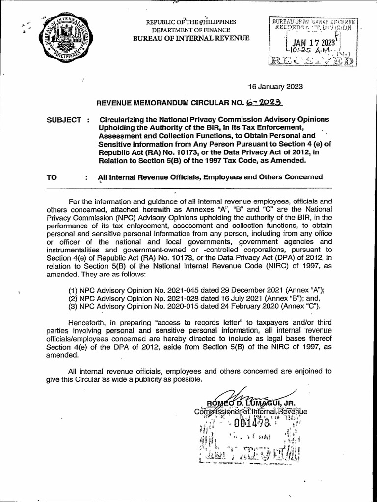 RMC No. 6-2023 | PDF