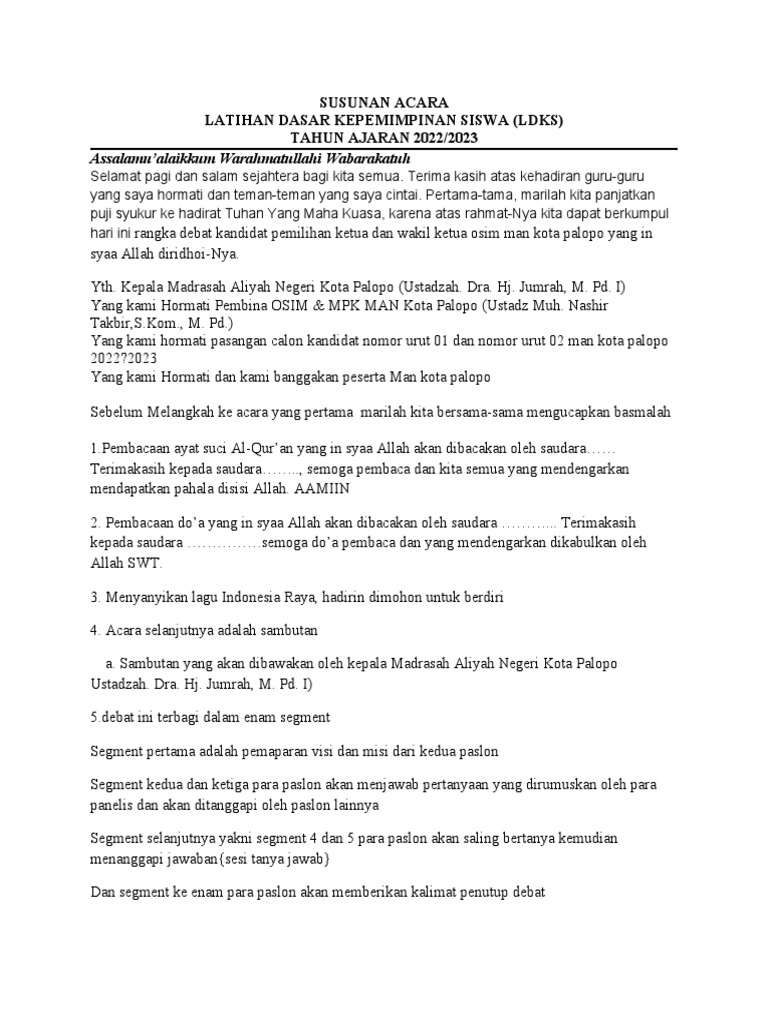 Susunan Acara Pembukaan LDK | PDF