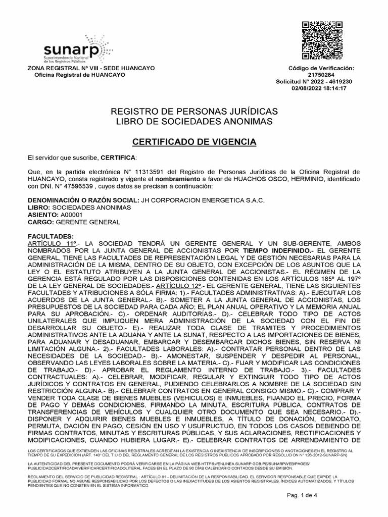 Certificado Vigencia Poder | PDF