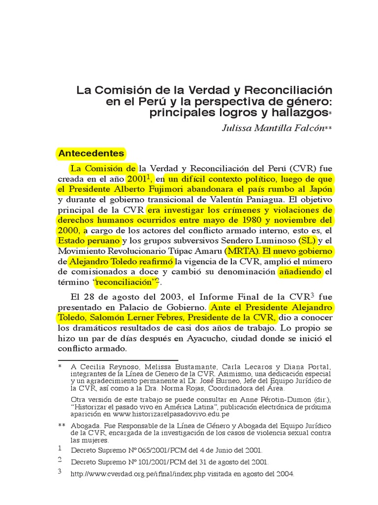 CVR Perú: Logros y Perspectiva de Género | PDF | La violencia contra ...