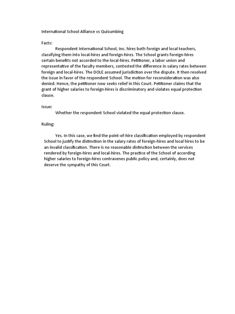 Upholding Equal Pay: International School Alliance vs Quisumbing Rules ...