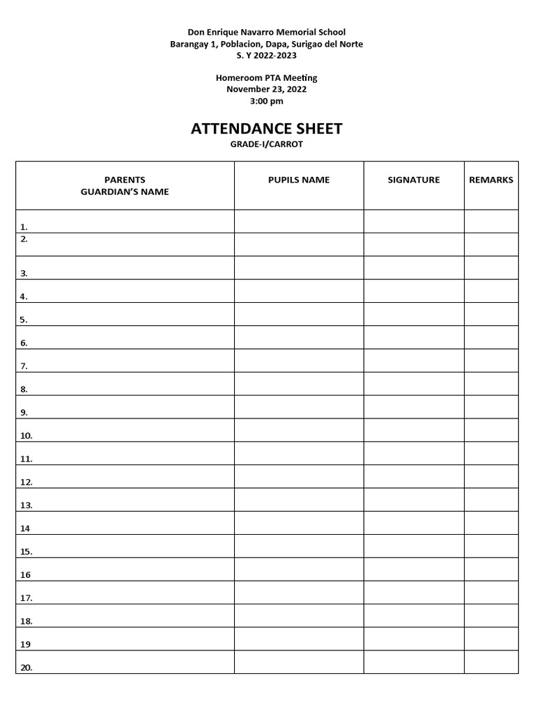 Pta Attendance Sheet | PDF