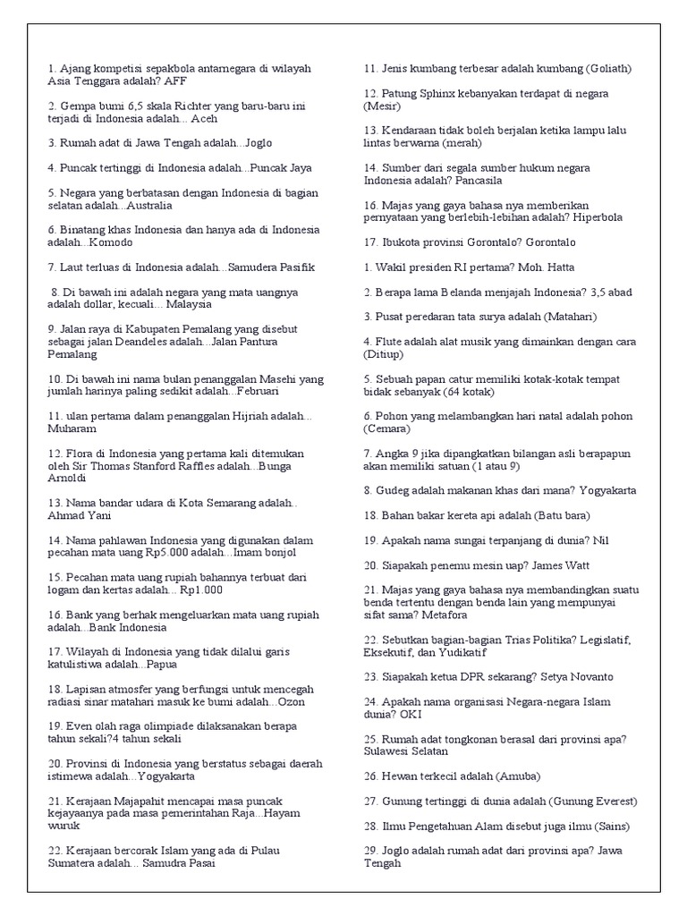Soal Kuis Pengetahuan Umum | PDF