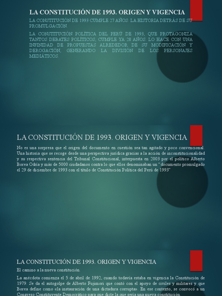 La Constitución De 1993 Origen Y Vigencia Pdf Perú Constitución