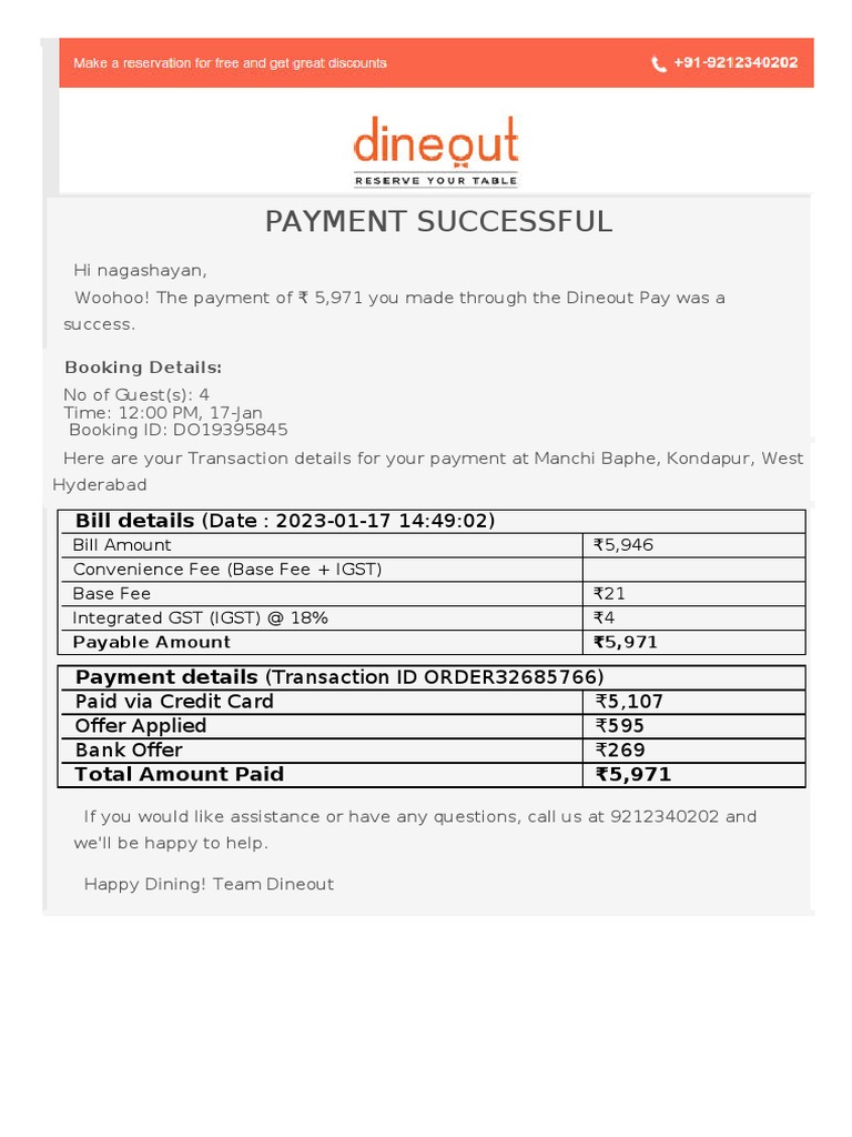 Dine Out Payment Advice | PDF