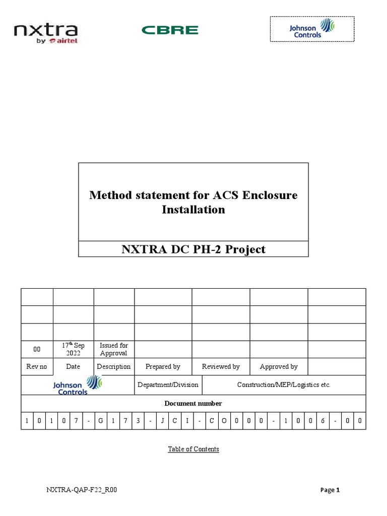Method Statement For Acs Enclosure Rev00 Elv2 Download Free Pdf