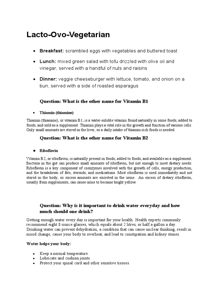 Lacto-Ovo Vegetarian Meal Plan | PDF