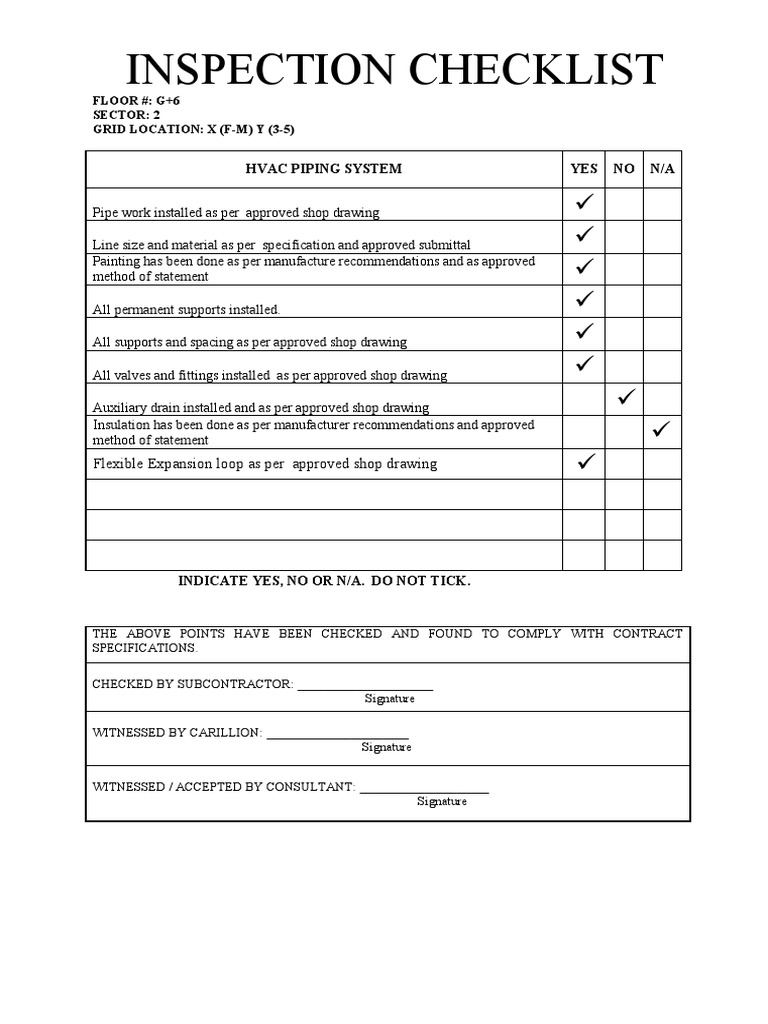 HVAC Piping Inspection Checklist | PDF