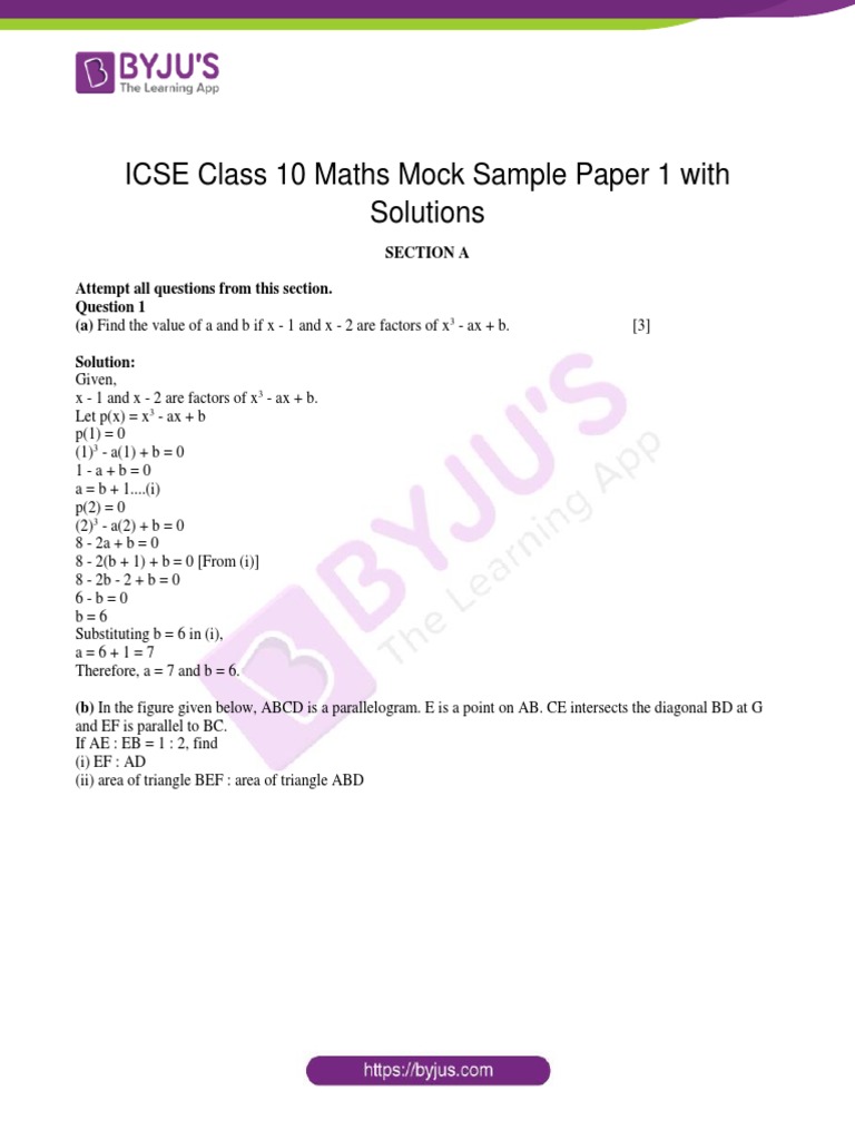Icse Class 10 Maths Mock Sample Paper 1 With Solutions | PDF | Circle ...