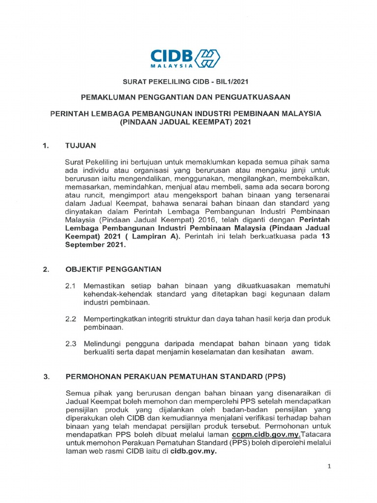 Surat Pekeliling-CIDB BIL 1 2021 FINAL | PDF