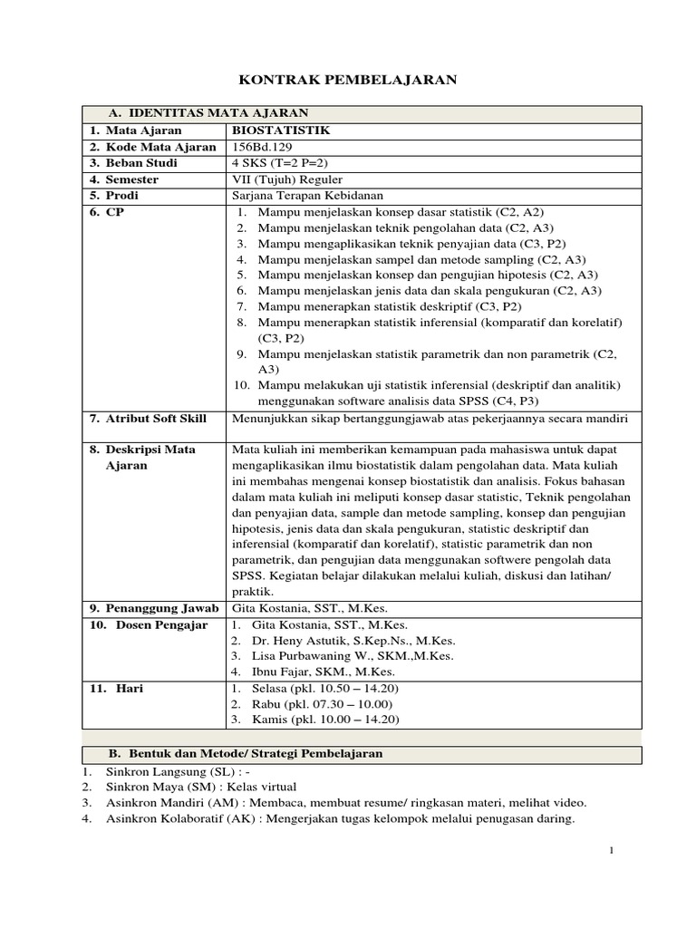 2-Kontrak Belajar Biostatistik STR SMT 7 - Ganjil 2021 | PDF
