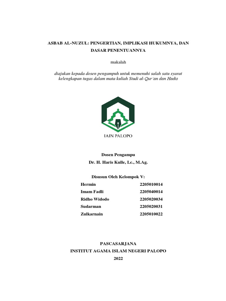 Asbab Al-Nuzul (Pengertian, Implikasi Hukum, Dan Dasar Penentuan) | PDF