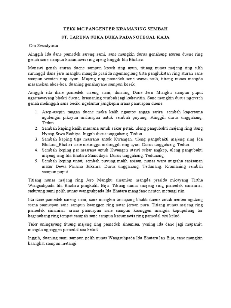 Teks MC Kramaning Sembah Bali | PDF