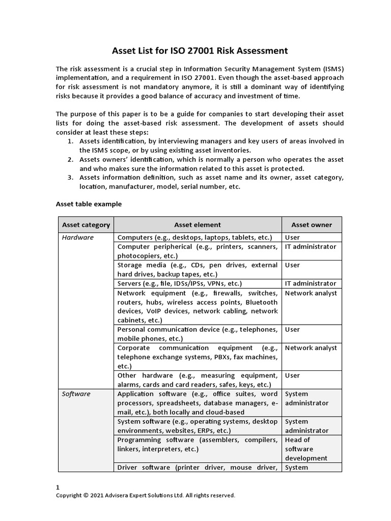 Asset List For 27001 Risk Assessment EN | PDF | Computer Network | Software