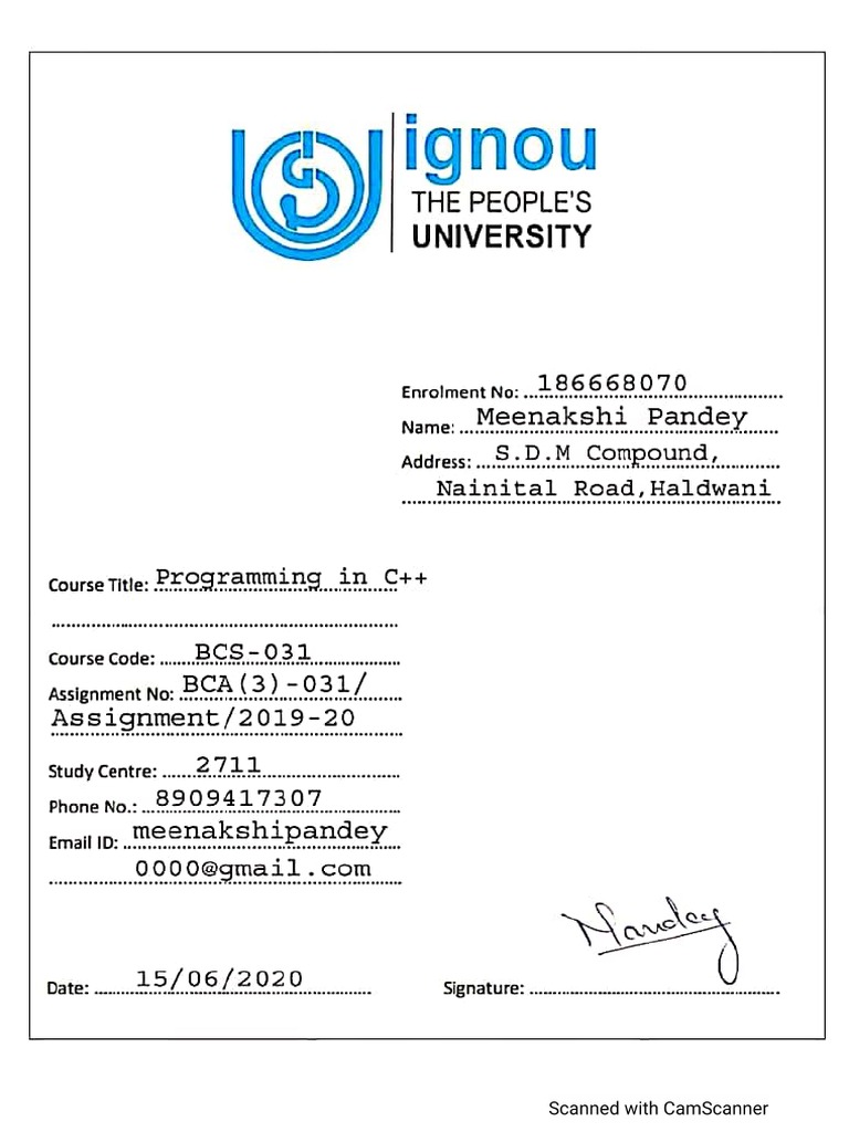 Meenakshi Pandey 186668070 Bcs 031 Programming In C Pdf