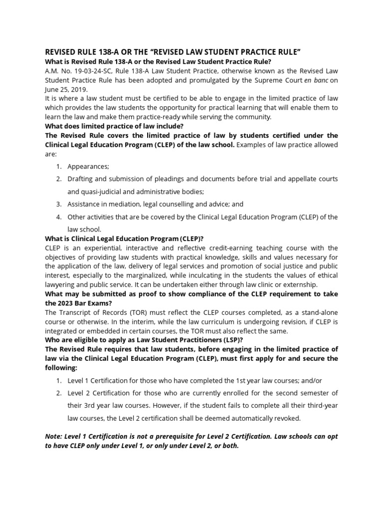 REVISED RULE 138 Reviewer | PDF | Legal Education | Lawyer