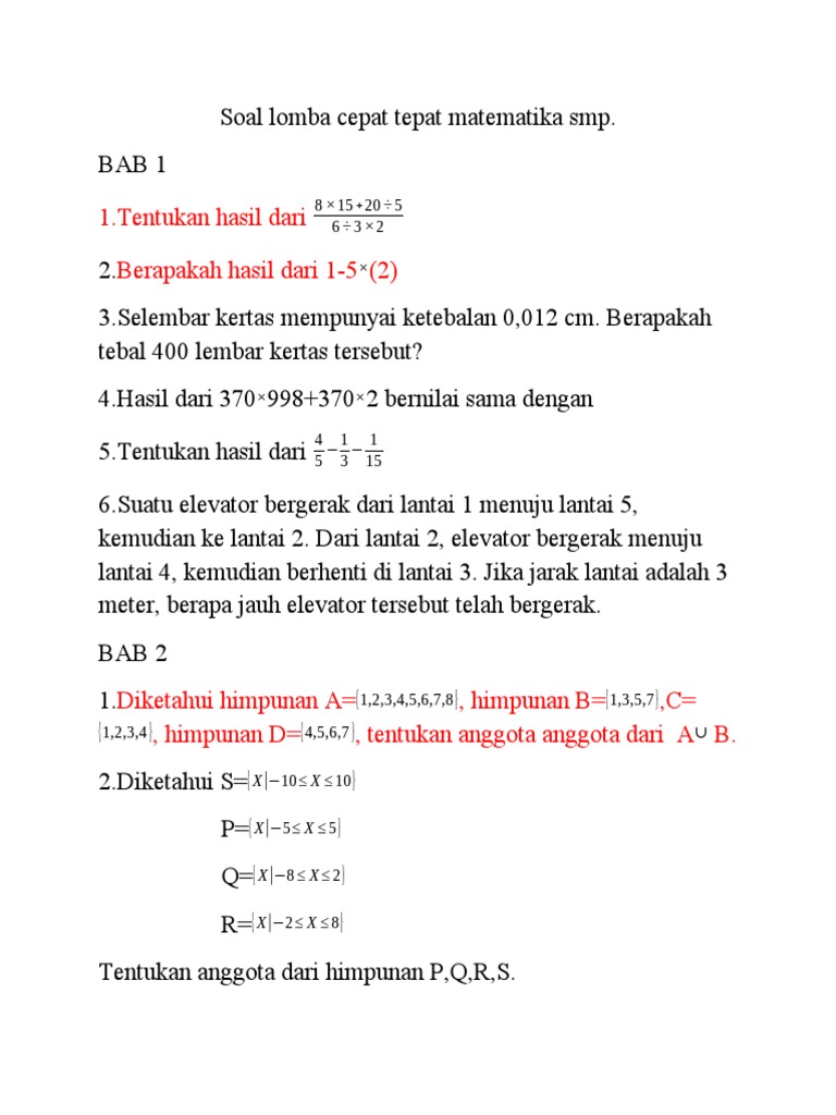 Soal Lomba Matematika SMP Cepat Tepat | PDF