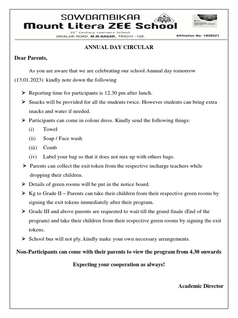 Annual Day Instructions for Parents | PDF
