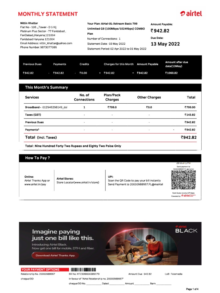 BroadbandBill April2022 Nittin | PDF