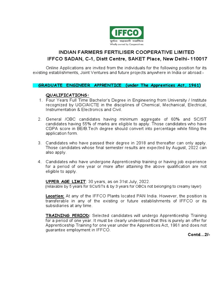 IFFCO | PDF | Apprenticeship | Academic Degree