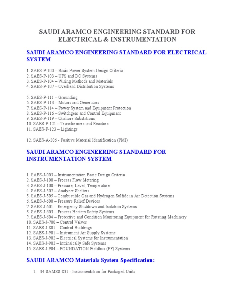 Saudi Aramco Engineering Standard For Electrical | PDF ...