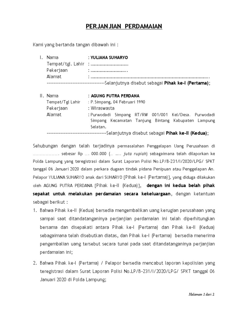 PERJANJIAN PERDAMAIAN. Edit | PDF