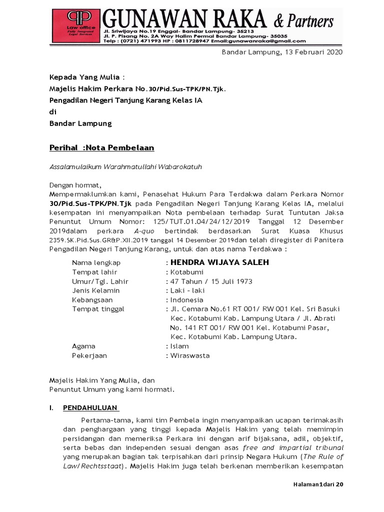 DRAFT PLEDOI Jek - Rup | PDF