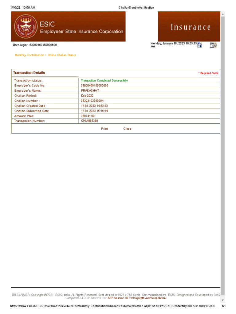 Prakasha T Dec-2022 Esi Challan | PDF