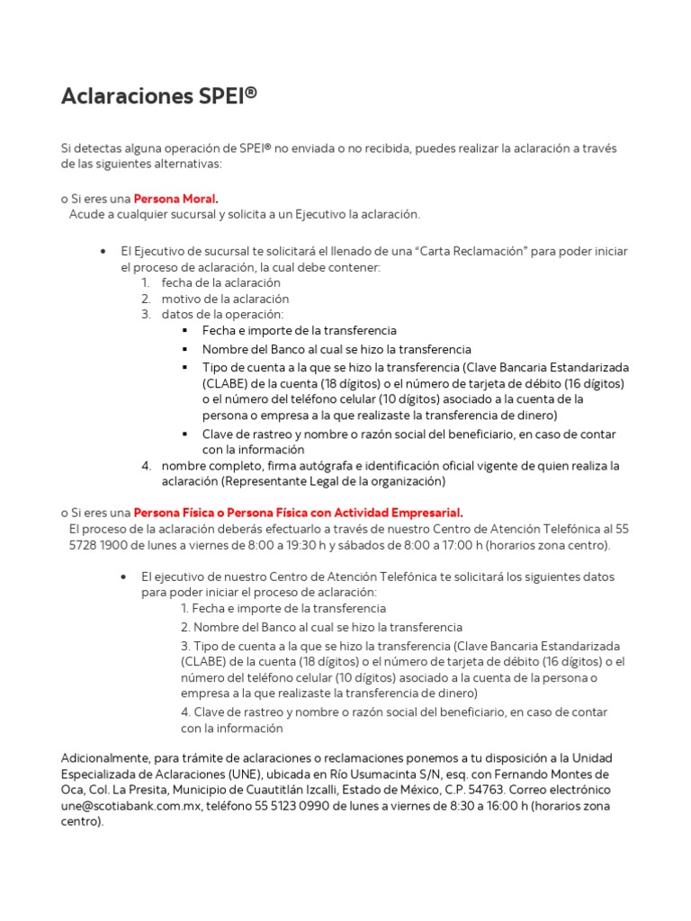 Aclaraciones Spei | PDF | Servicios financieros | Bancario