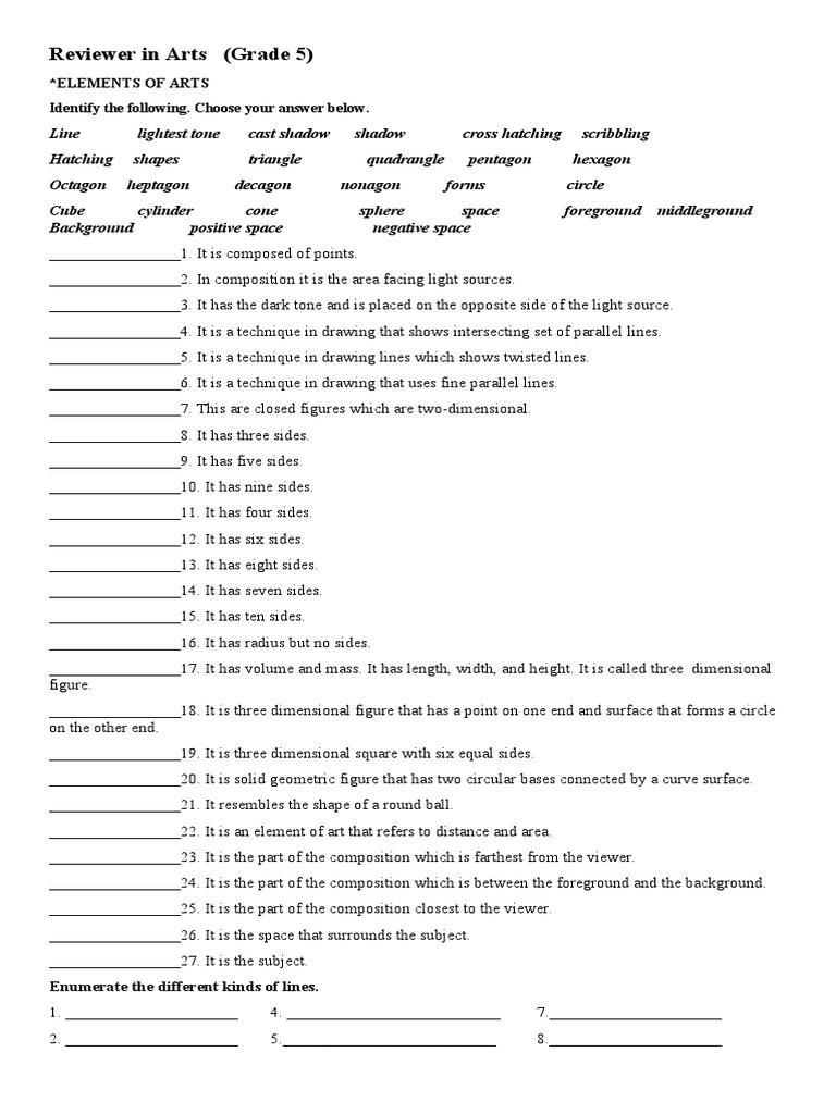 Grade 5 Arts Reviewer: 1st Quarter | PDF | Shape | Area