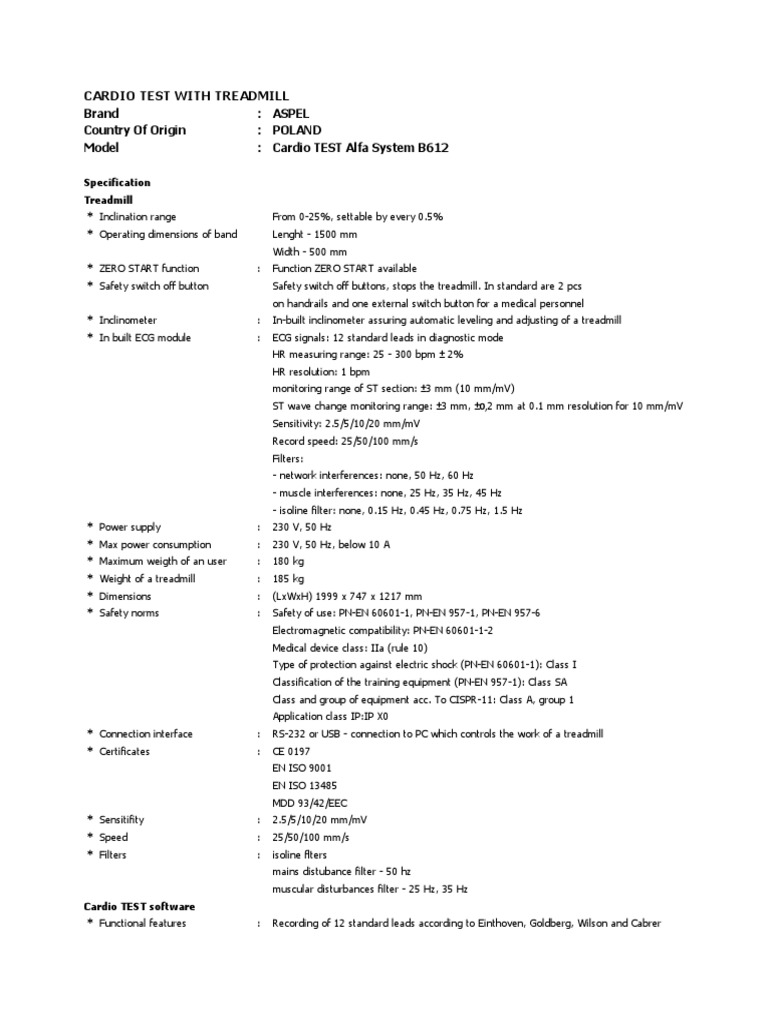 Technical Spesification - Cardio TEST Alfa System B612 (Revisi) | PDF ...