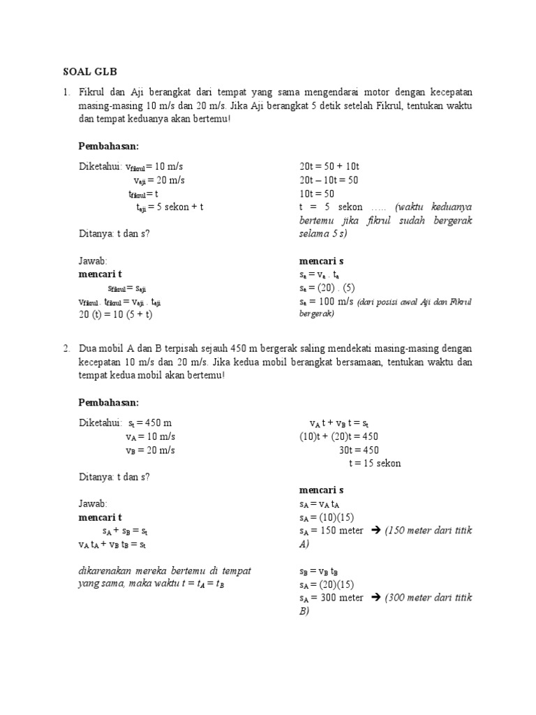 Latihan Soal Dan Pembahasan GLBB-1 | PDF