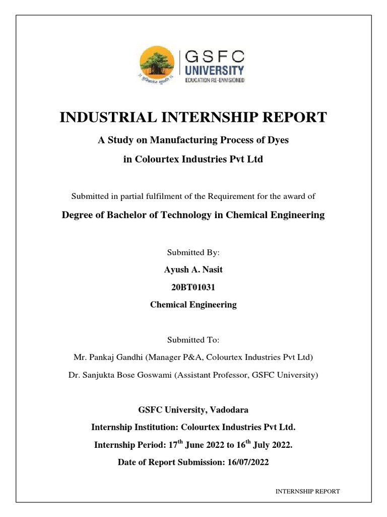 Internship Report on Colourtex Dyes Process | PDF | Pump | Dye