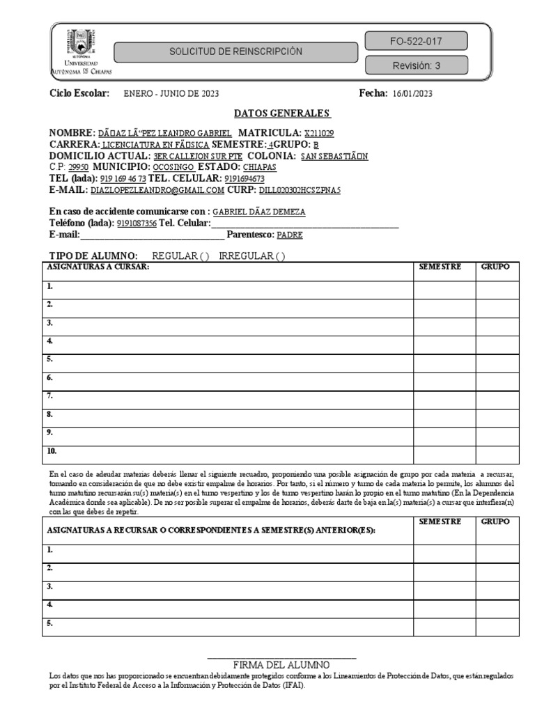 Reinscripcion 20231 | PDF