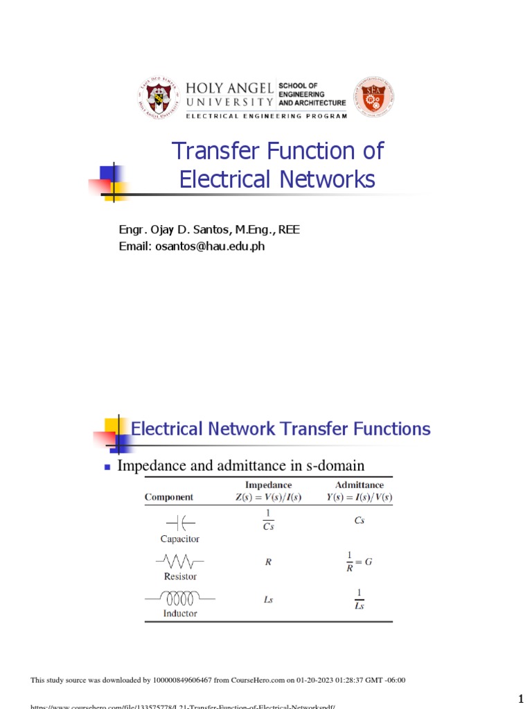 L2.1 Transfer Function of Electrical Networks PDF | PDF | Electrical ...